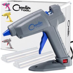 full size hot glue gun kit for construction, diy & crafts, chandler tool 100w high temp large glue gun with stand-up base & 10 glue sticks, perfect for home repair, arts & crafts, grey