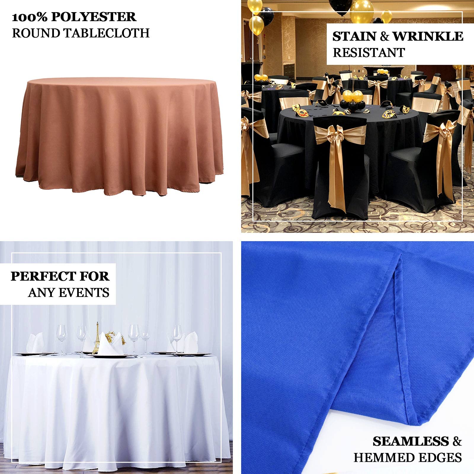 Efavormart 120" Seamless Premium Polyester Table Linens Round Commercial Grade Tablecloth for Wedding Banquet Restaurant - White