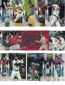 atlanta braves/complete 2020 topps baseball team set! / (27) cards from series 1 and 2 - plus (2) bonus chipper jones cards!