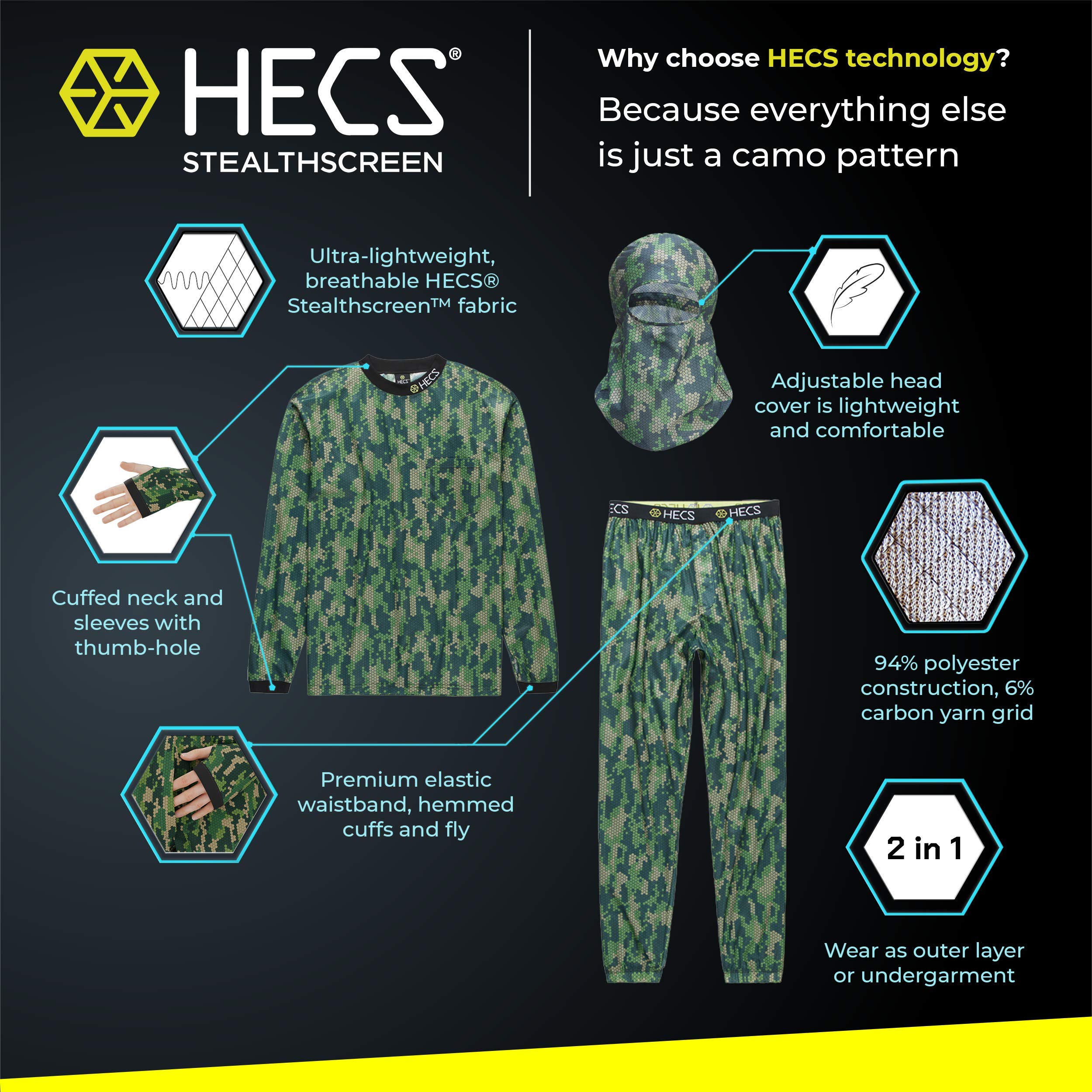 HECS Hunting HECStyle Lightweight System - 3-Piece Camo Suit - Deer & Big Game Hunting Suits for Men and Women - Green - 2X-Large