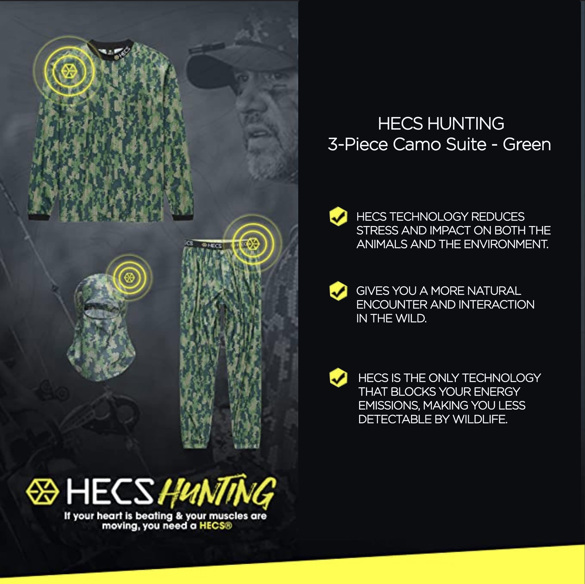 HECS Hunting HECStyle Lightweight System - 3-Piece Camo Suit - Deer & Big Game Hunting Suits for Men and Women - Green - 2X-Large