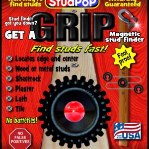 StudPoP Grip Magnetic Stud Finder. Finds Metal Fasteners Holding The Wall Board to The Studs. 3/4" diam Moving Magnet Gives an Audible Click and Visual Movement When Fastener is Found.