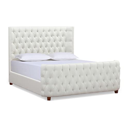 Jennifer Taylor Home Harmonie Queen Tufted Panel Bed Headboard and Footboard Set, Antique White Polyester