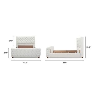 Jennifer Taylor Home Harmonie Queen Tufted Panel Bed Headboard and Footboard Set, Antique White Polyester