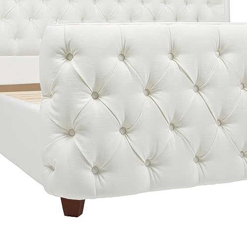 Jennifer Taylor Home Harmonie Queen Tufted Panel Bed Headboard and Footboard Set, Antique White Polyester