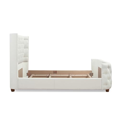 Jennifer Taylor Home Harmonie Queen Tufted Panel Bed Headboard and Footboard Set, Antique White Polyester