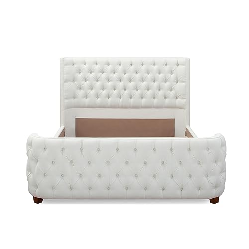 Jennifer Taylor Home Harmonie Queen Tufted Panel Bed Headboard and Footboard Set, Antique White Polyester