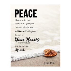 peace i leave with you - beach christian bible verse wall art, ocean scripture wall decor print for home decor, office decor, beach house decor, living room decor, or church decor, unframed - 8x10