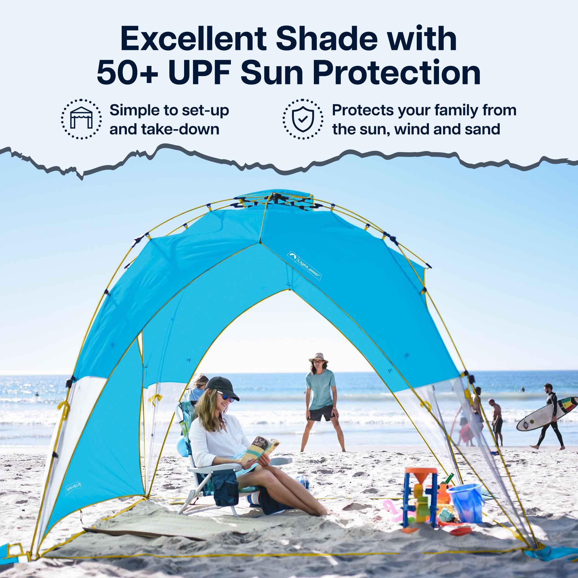 Lightspeed Outdoors Tall Canopy with Shade Wall, Beach Tent, Horizon Blue