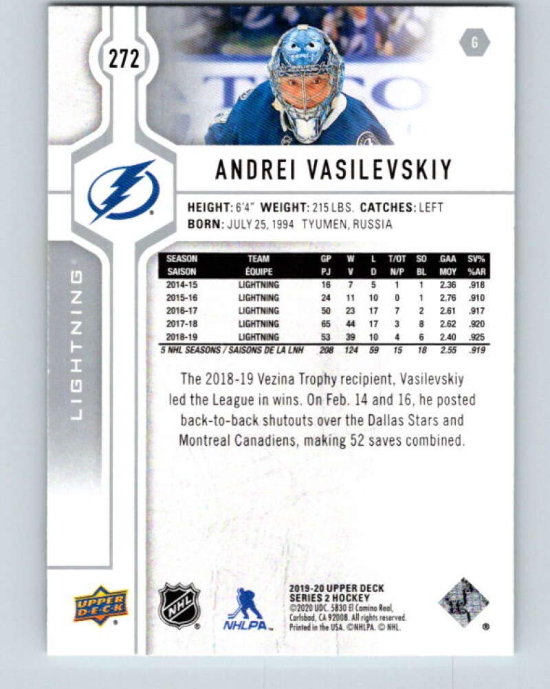 2019-20 Upper Deck #272 Andrei Vasilevskiy Tampa Bay Lightning Hockey Card