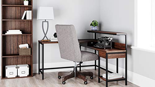 Signature Design by Ashley Camiburg Modern L-Shaped Home Office Desk, Warm Brown