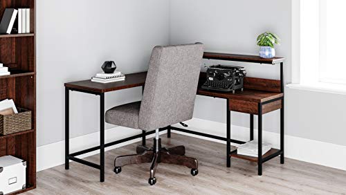 Signature Design by Ashley Camiburg Modern L-Shaped Home Office Desk, Warm Brown