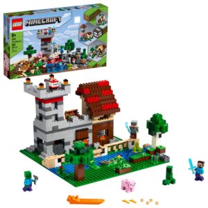 lego minecraft the crafting box 3.0 21161 minecraft brick construction toy and minifigures, castle and farm building set, great gift for minecraft players aged 8 and up (564 pieces)