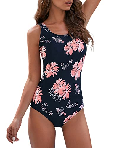 One Piece Bathing Suit Swimsuits for Women Tummy Control Modest Swim Suit Athletic Swimwear Pink Swimsuit 10-12