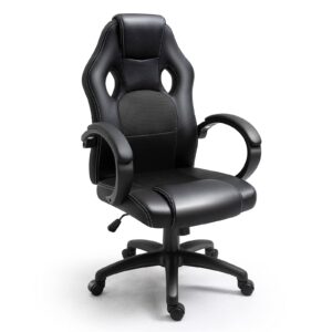 polar aurora office chair pu leather racing style computer gaming chairs adjustable swivel desk chair black