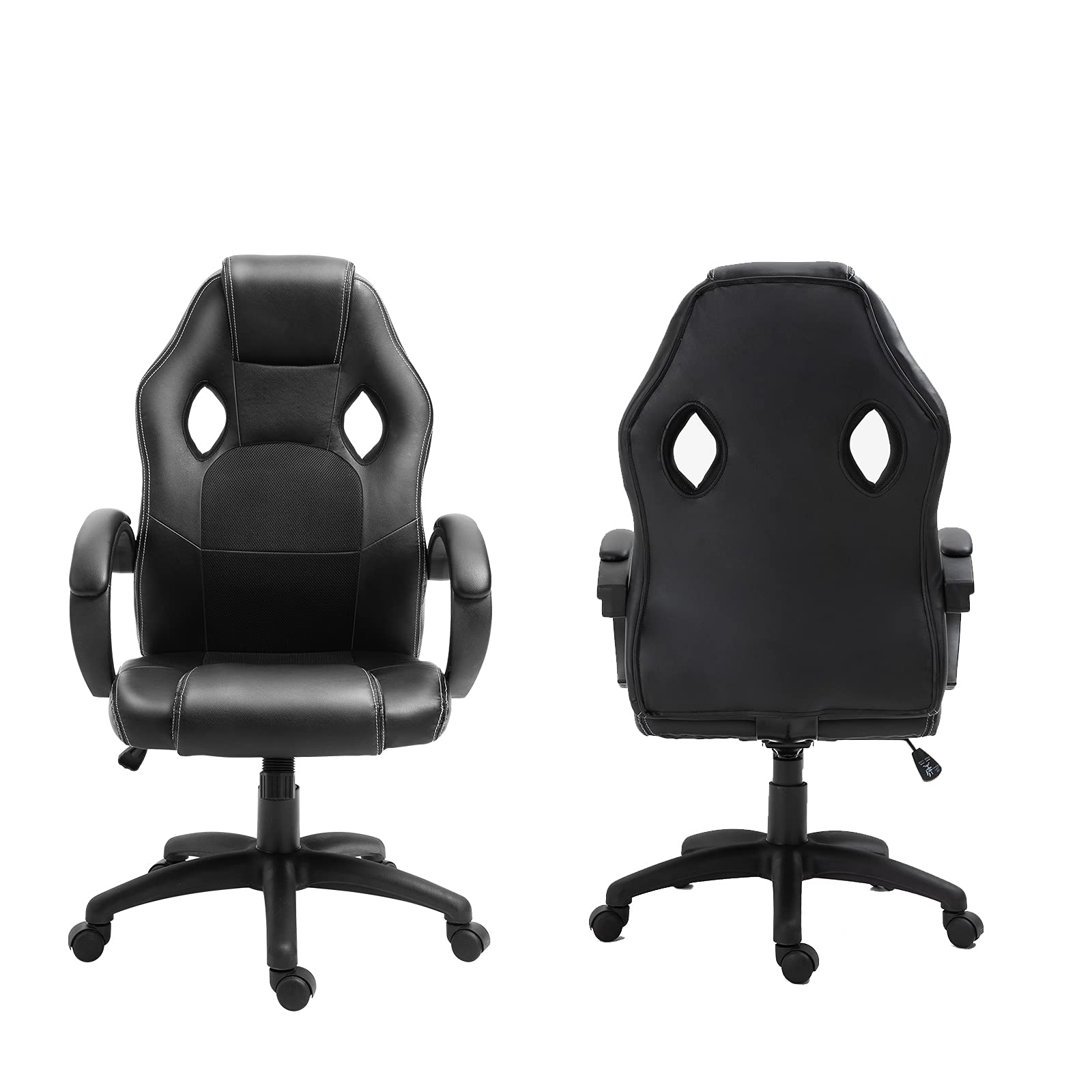 Polar Aurora Office Chair PU Leather Racing Style Computer Gaming Chairs Adjustable Swivel Desk Chair Black