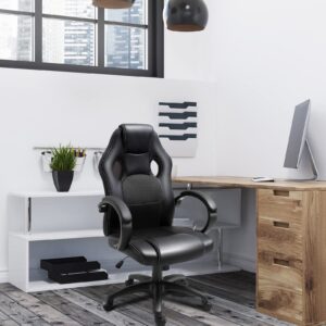 Polar Aurora Office Chair PU Leather Racing Style Computer Gaming Chairs Adjustable Swivel Desk Chair Black