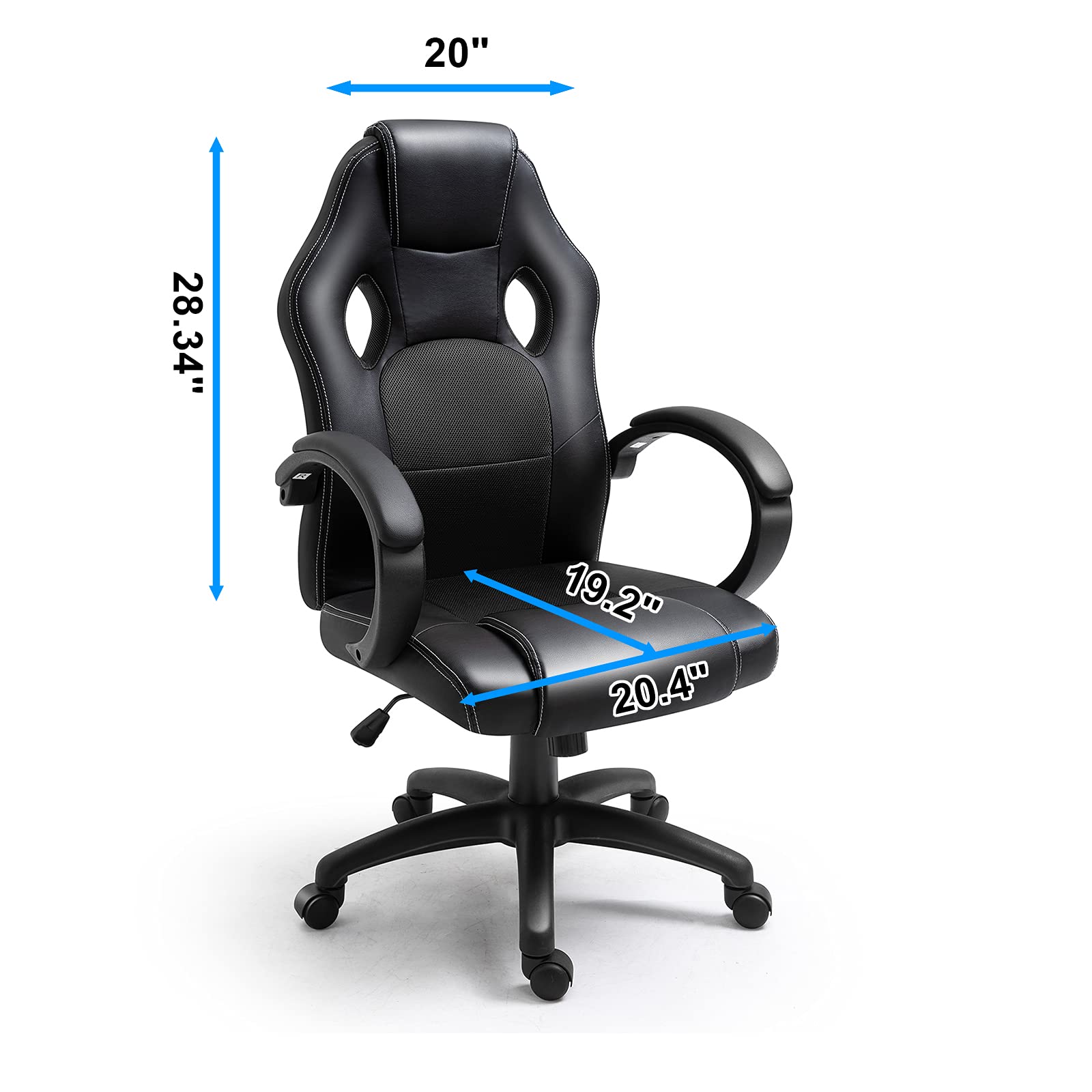 Polar Aurora Office Chair PU Leather Racing Style Computer Gaming Chairs Adjustable Swivel Desk Chair Black