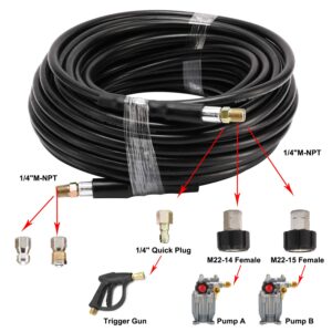 DasMarine Sewer Jetter Kit for Pressure Washer,1/4" NPT, 100FT Sewer Jet Hose,5800PSI,Rotating Sewer Jetter Nozzle, Button Nose Sewer Jetter Nozzle,Coupler,1/4" Quick Disconnect Plug (100FT)