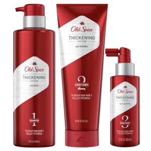 old spice hair thickening bundle for men, biotin shampoo, vitamin c conditioner, and castor oil treatment