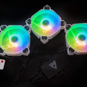 Montech Z3 PRO Addressable RGB 120mm Fan, 3 Pack with Lighting Controller, PWM Control for Computer Case, ARGB Remote Controller, Programmable Lighting Effects, White Fan Frame