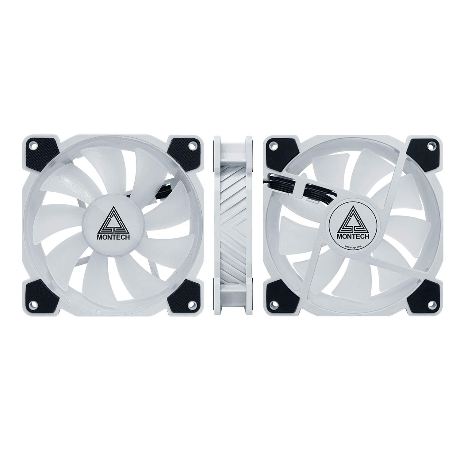 Montech Z3 PRO Addressable RGB 120mm Fan, 3 Pack with Lighting Controller, PWM Control for Computer Case, ARGB Remote Controller, Programmable Lighting Effects, White Fan Frame