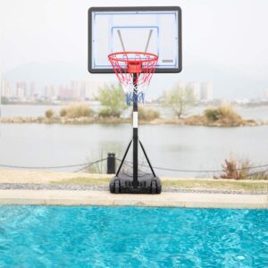 PEXMOR Pool Basketball Hoop Poolside, Portable 45-53" Height Adjustable Basketball Goal System for Swimming Pool w/Wheels, Upgraded Water Basketball Backboard Stand for Pool Indoor Outdoor