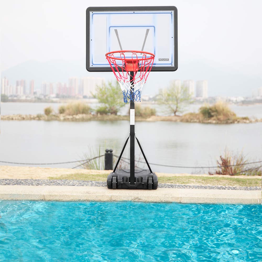 PEXMOR Pool Basketball Hoop Poolside, Portable 45-53" Height Adjustable Basketball Goal System for Swimming Pool w/Wheels, Upgraded Water Basketball Backboard Stand for Pool Indoor Outdoor