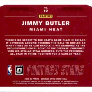 2019-20 Donruss Optic Fantasy Stars #12 Jimmy Butler Miami Heat Basketball Card