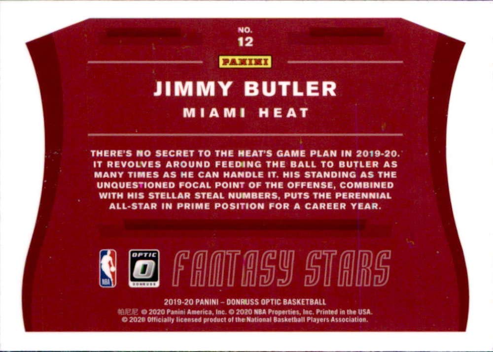 2019-20 Donruss Optic Fantasy Stars #12 Jimmy Butler Miami Heat Basketball Card