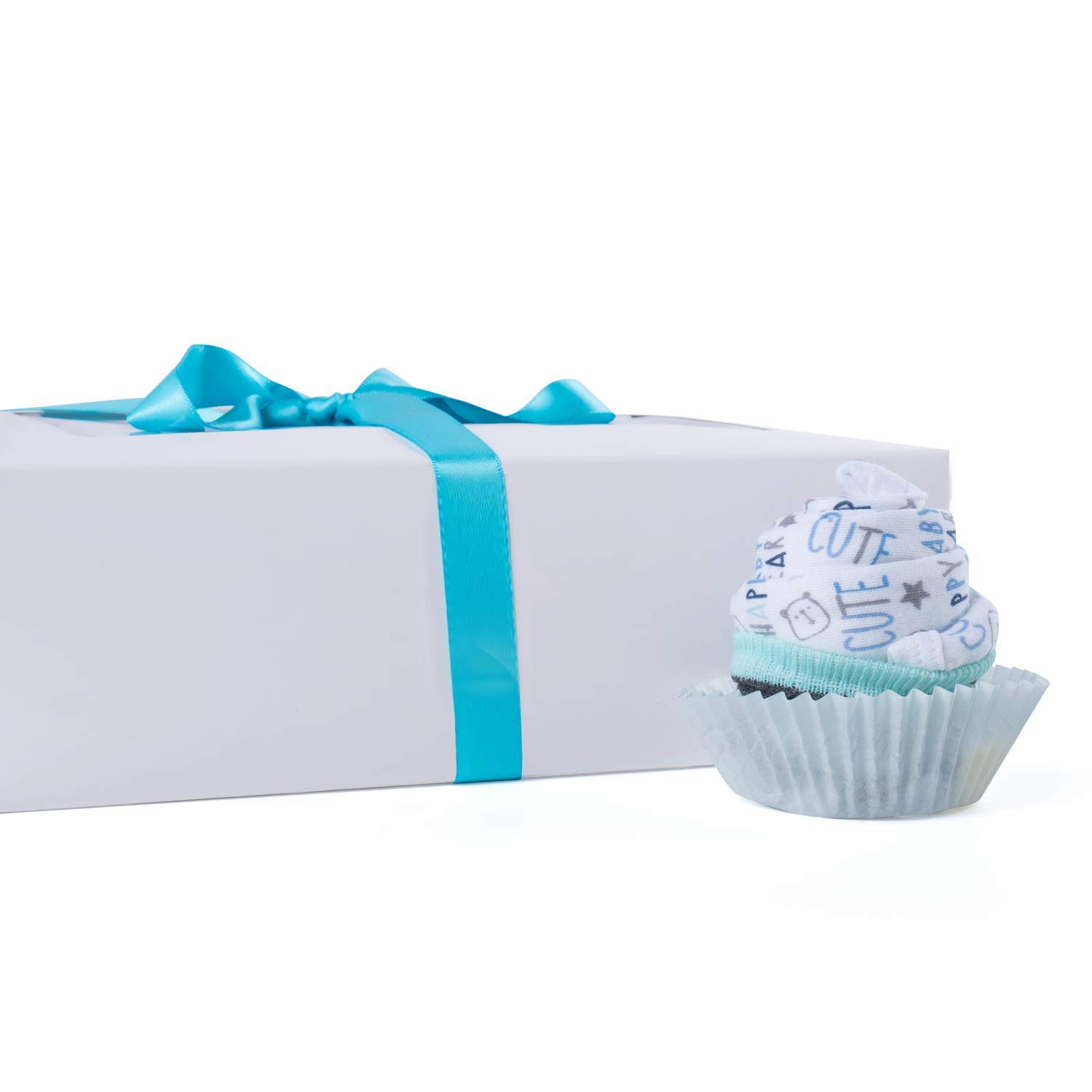 Lily and Page Baby Boy Gift Basket, Newborn Boys Bodysuits Cupcake Essential Shower Gift Set