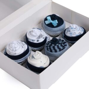 Lily and Page Baby Boy Gift Basket, Newborn Boys Bodysuits Cupcake Essential Shower Gift Set