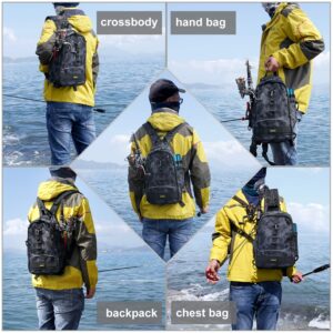 PLUSINNO Fishing Backpack Tackle Bag, Water-Resistant Fishing Backpack with Rod Holder, Large Fishing Bag for Fishing Gear, Ideal Fishing Gifts for Men I