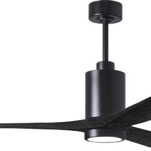 Matthews PA3-BK-BK-52 Patricia Indoor/Outdoor Damp Rated 52" Ceiling Fan with LED Light and Remote & Wall Control, 3 Wood Blades, Matte Black