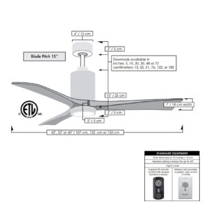 Matthews PA3-BK-BK-52 Patricia Indoor/Outdoor Damp Rated 52" Ceiling Fan with LED Light and Remote & Wall Control, 3 Wood Blades, Matte Black