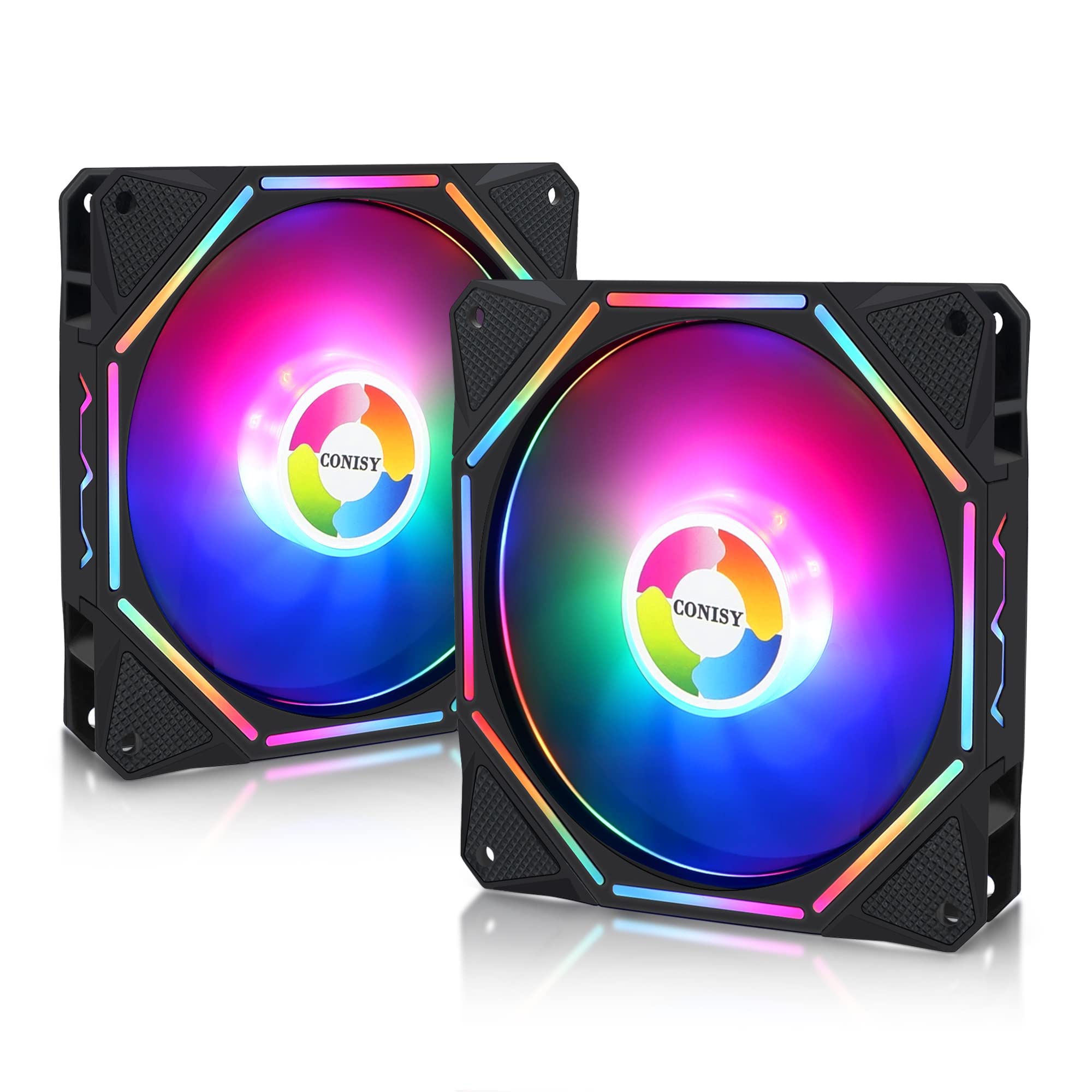 Conisy RGB LED Series 120mm Case Fan for Computer Case, Unique Ultra Quiet Long Life Gaming PC Cooling Fan - Colorful (2Pack)