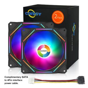 Conisy RGB LED Series 120mm Case Fan for Computer Case, Unique Ultra Quiet Long Life Gaming PC Cooling Fan - Colorful (2Pack)