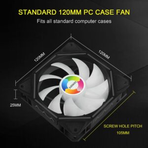 Conisy RGB LED Series 120mm Case Fan for Computer Case, Unique Ultra Quiet Long Life Gaming PC Cooling Fan - Colorful (2Pack)