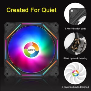 Conisy RGB LED Series 120mm Case Fan for Computer Case, Unique Ultra Quiet Long Life Gaming PC Cooling Fan - Colorful (2Pack)