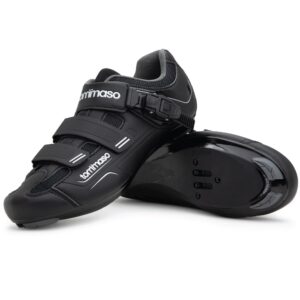 tommaso strada 200 men’s road bike shoes - indoor & outdoor cycling shoes for all cleat types - look delta, spd, spd-sl compatible - peloton shoes mens- road bike shoes for men spin no cleat black 45