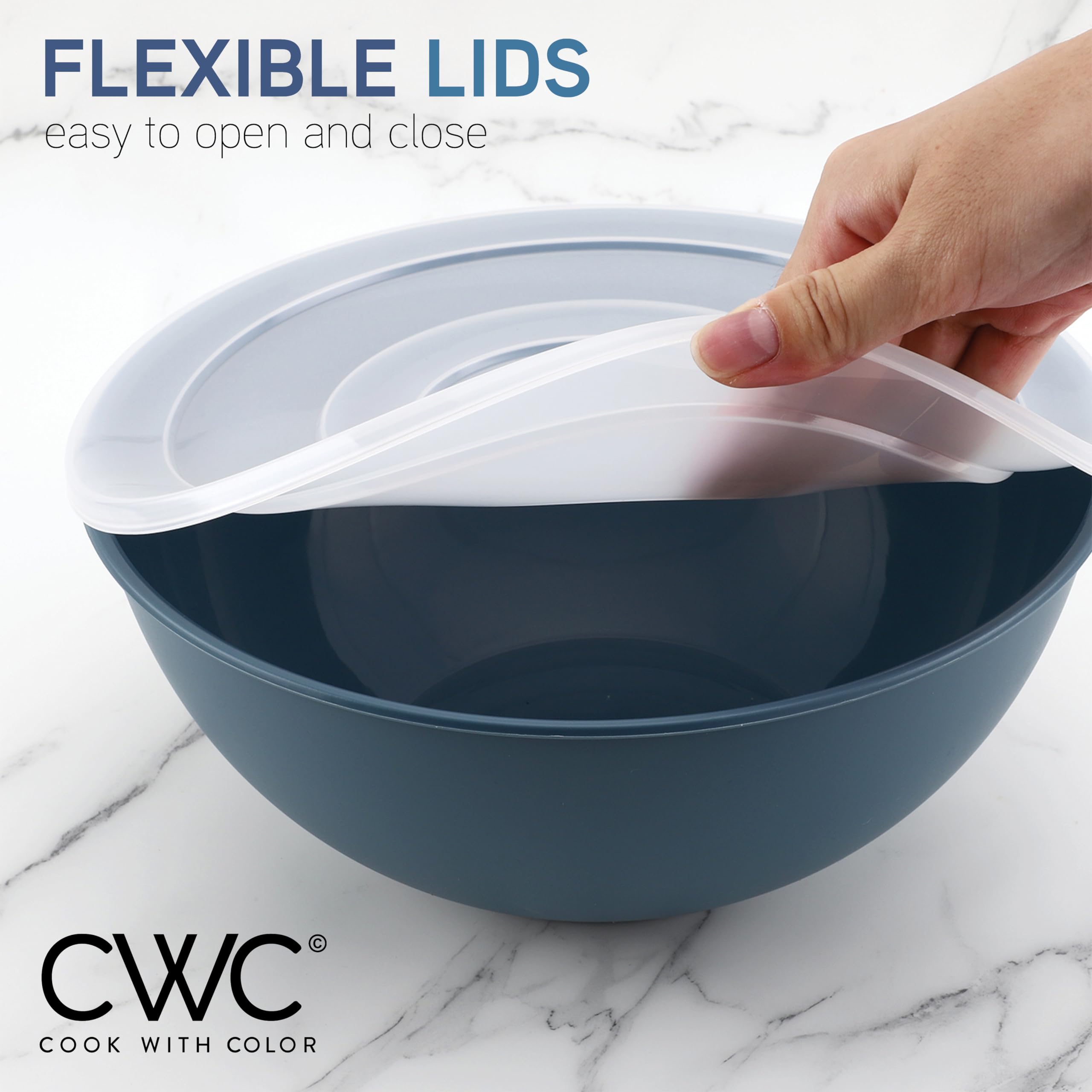 COOK WITH COLOR Plastic Mixing Bowls with Lids - 12 Piece Nesting Bowls Set includes 6 Prep Bowls and 6 Lids, Microwave Safe (Blue Ombre)