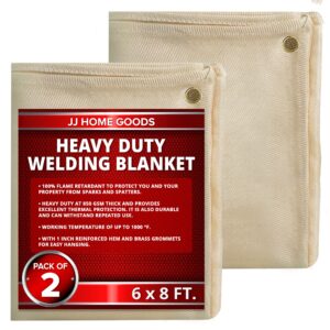 jj care welding blanket - 2 packs 6ft x 8ft welding mat - 850gsm fiberglass welding blanket with brass grommets, welders blanket for grill, smoker welding blanket heavy duty, welding tarp & shield