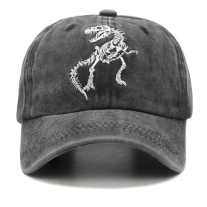 nvjui jufopl boys' vintage washed skeleton dinosaur baseball cap black