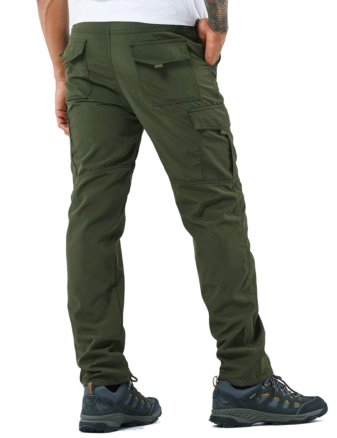 Men's Outdoor Hiking Pants Lightweight and Thick Fleece Cargo Climbing Camping Ski Trousers (105 Thin Green, L)