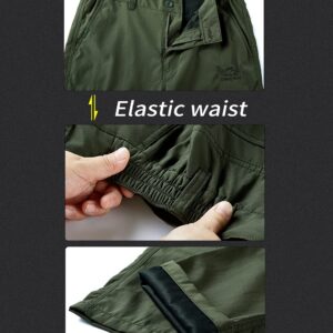 Men's Outdoor Hiking Pants Lightweight and Thick Fleece Cargo Climbing Camping Ski Trousers (105 Thin Green, L)