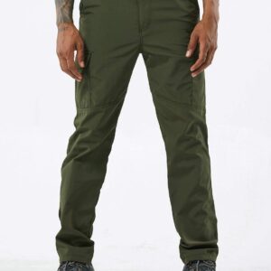 Men's Outdoor Hiking Pants Lightweight and Thick Fleece Cargo Climbing Camping Ski Trousers (105 Thin Green, L)