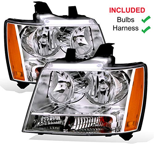 AmeriLite for Chevy 07-13 Tahoe/Suburban/Avalanche Factory Style Chrome Halogen Replacement Headlights Pair - Driver and Passenger Side