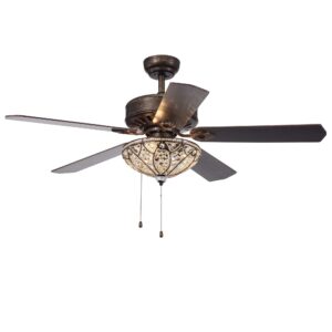 warehouse of tiffany cfl-8353rb gliska 52-inch 5-blade rustic bronze lighted w crystal shade ceiling fan, brown