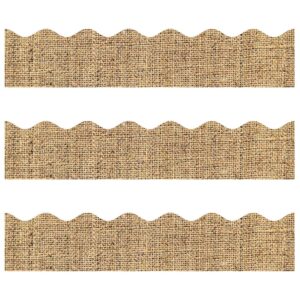 burlap scalloped border trim - bulletin borders stickers, 50 ft back-to-school decoration borders for bulletin board/black board trim, teacher/student use for classroom/school decoration