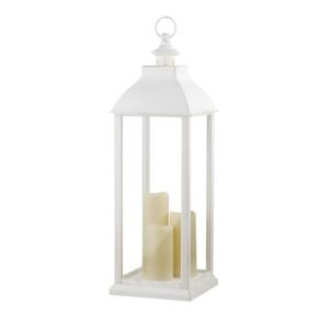 alpine corporation 28" tall outdoor battery-operated lantern with led lights, white